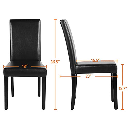 Yaheetech Dining Chair PU Leather Living Room Chairs Upholstered Parsons Diner Chairs Modern Kitchen Armless Side Chair with Solid Wood Legs Set of 4, Black