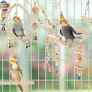 Bird Parrot Swing Toys, Chewing Standing Hanging Perch Hammock Climbing Ladder Bird Cage Toys for Budgerigar, Parakeet, Conure, Cockatiel, Mynah, Love Birds, Finches and Other Small to Medium Birds