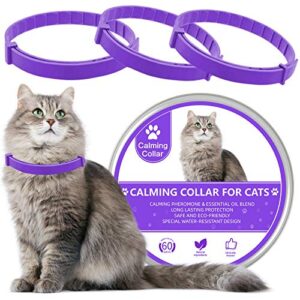 wustentre 3 pack calming collar for cats, cat calming collars, cat pheromones calming collar, adjustable cat anxiety collar for cats and kittens stress reliever relaxing comfortable collar (violet)