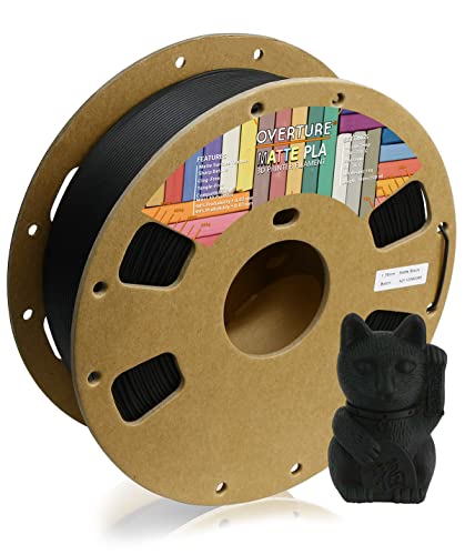 OVERTURE PLA Matte Filament 1.75mm, Matte PLA Roll 1kg Cardboard Spool (2.2lbs), Dimensional Accuracy +/- 0.03 mm (Matte Black)