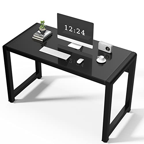 TY ARTS & CULTURE Computer Desk 47.2" Tempered Glass Desk Study Writing Table Personal Workstation Home Office Desk, Modern PC Laptop Desk USB Accessory Attribute Professional Office Desk Black Desk