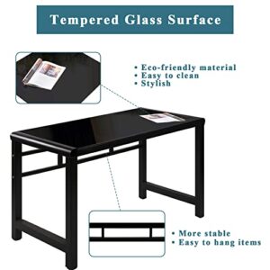 TY ARTS & CULTURE Computer Desk 47.2" Tempered Glass Desk Study Writing Table Personal Workstation Home Office Desk, Modern PC Laptop Desk USB Accessory Attribute Professional Office Desk Black Desk