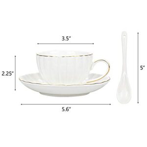 Hedume 18 PCS Tea Cup Set, 5oz Espresso Cups with Saucers and Spoons, Cappuccino Cups with Gold Trim British Coffee Cups for Specialty Coffee Drinks, Latte, Cafe Mocha and Tea