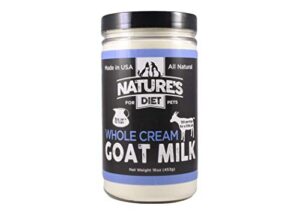 nature's diet pet dried whole cream goat milk for use as high protein, hypoallergenic digestion, nutrition and anti-inflammatory powdered instant meal topper (16 oz = 53 cups or 159 servings)