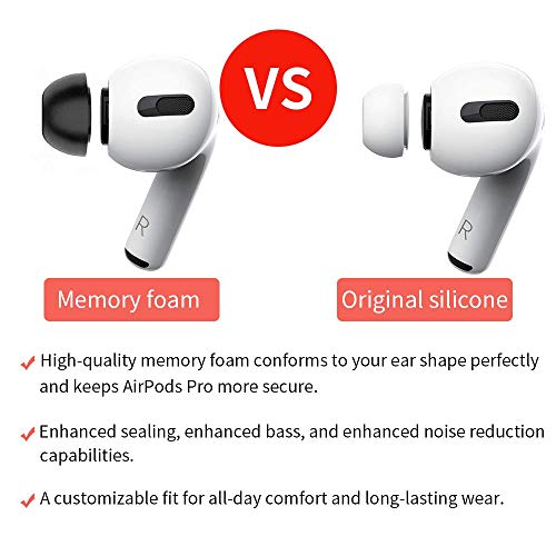 Lanwow Premium Memory Foam Tips for AirPods Pro. No Silicone Eartips Pain. Anti-Slip Eartips. Fit in The Charging Case, 3 Pairs (S/M/L, Black)