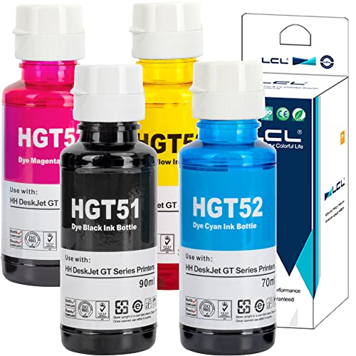 LCL Compatible Ink Bottle Replacement for HP GT51 GT52 DeskJet GT5810 5820 5811 5821 5822 118 310 311 315 318 319 410 411 418 419 (4-Pack Black Cyan Magenta Yellow)