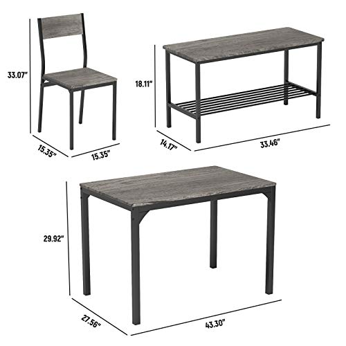 Teraves Dining Table Set for 4/Computer Desk,Kitchen Table with 2 Chairs and a Bench,Table and Chairs Dining Set 4 Picce Set for Dining Room