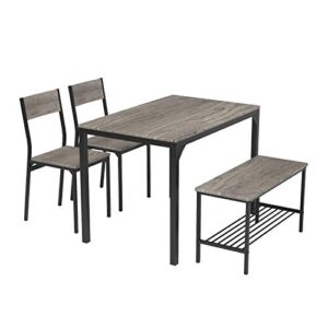 Teraves Dining Table Set for 4/Computer Desk,Kitchen Table with 2 Chairs and a Bench,Table and Chairs Dining Set 4 Picce Set for Dining Room