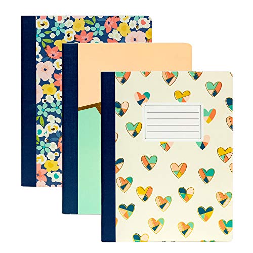 Pukka Pad, Carpe Diem Composition Notebooks - 3 Pack of Journals Featuring 140 Pages of College Ruled 80GSM Paper with Sturdy Cover Stock - 9.75 x 7.5in - Floral Love