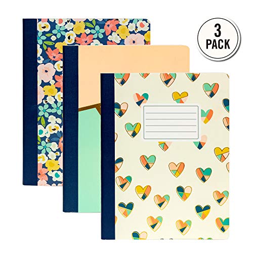 Pukka Pad, Carpe Diem Composition Notebooks - 3 Pack of Journals Featuring 140 Pages of College Ruled 80GSM Paper with Sturdy Cover Stock - 9.75 x 7.5in - Floral Love