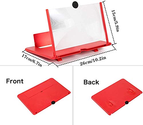 3D Screen Magnifier Amplifier, Boolian,HD Amplifier Projector for Movies, Videos and Games. Foldable Phone Stand with Screen Amplifier for All Smartphones (red)