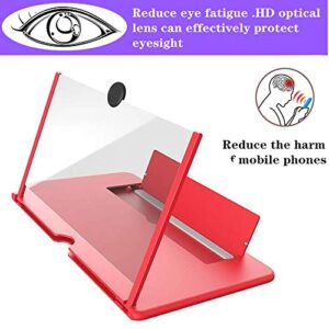 3D Screen Magnifier Amplifier, Boolian,HD Amplifier Projector for Movies, Videos and Games. Foldable Phone Stand with Screen Amplifier for All Smartphones (red)