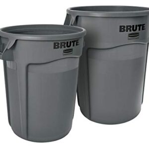 Rubbermaid Commercial Products-2136382 BRUTE Heavy-Duty Round Trash/Garbage Can with Venting Channels - 44 Gallon - Gray (Pack of 2)