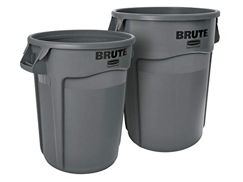 Rubbermaid Commercial Products-2136382 BRUTE Heavy-Duty Round Trash/Garbage Can with Venting Channels - 44 Gallon - Gray (Pack of 2)