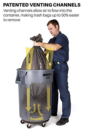 Rubbermaid Commercial Products-2136382 BRUTE Heavy-Duty Round Trash/Garbage Can with Venting Channels - 44 Gallon - Gray (Pack of 2)