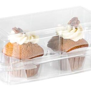 Nicole's 2 Compartment Deluxe Cupcake Container Cupcake Box | Two Cupcake Muffin Carrier with Deep Dome Hinged Lid | Set of 15