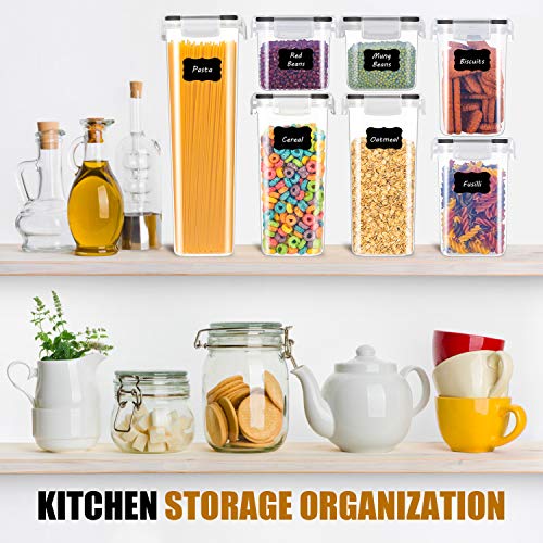 BINLAN Food Storage Containers - [7 Piece] Airtight Food Storage Containers - Large Kitchen Pantry Storage Container Set - Dispenser Keepers with 20 Labels & Pen - Black