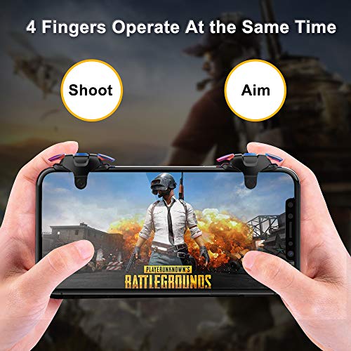 YEVIOR [1 Pair ] Mobile Game Controller Trigger for iPhone Android, PUBG Cellphone Gaming Joystick 4 Fingers Operation, with Sensitive Shoot Aim Keys for Fornite/Knives Out/Rules of Survival