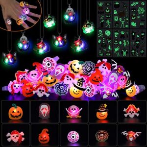 twister.ck 54 pcs halloween party favors for kids, 40 pack led light up rings, 8 pack led light up necklaces, 6 pack halloween temporary tattoo glowing stickers, glow in the dark party supplies halloween led light up toys non candy halloween treats goodie