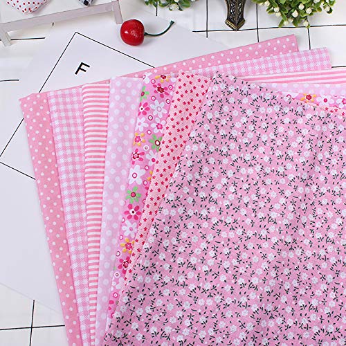 Gaweb 7Pcs 25x25cm Floral Patchwork Cotton Fabric Plain Cloth for DIY Sewing Quilting for Patchwork, Sewing Tissue to Patchwork,Squares Bundles Red