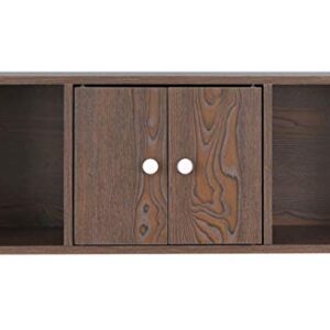 Basicwise Wall Mounted Computer Cabinet Floating Hutch, Brown