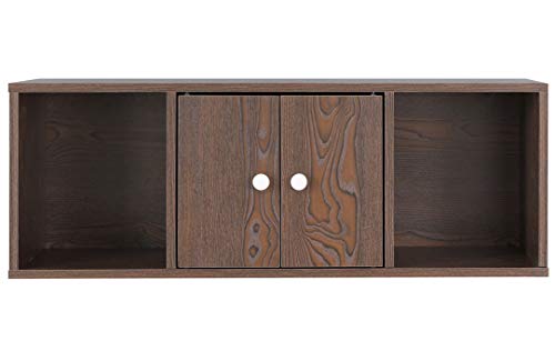 Basicwise Wall Mounted Computer Cabinet Floating Hutch, Brown