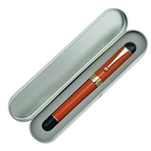 Jinhao Classic Fountain Pen Orange Red Celluloid, Medium Nib with Conveter and Pen Case Set