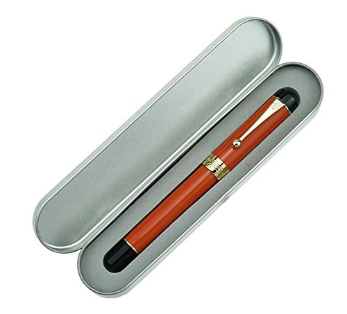 Jinhao Classic Fountain Pen Orange Red Celluloid, Medium Nib with Conveter and Pen Case Set