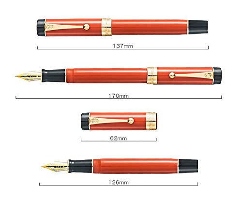 Jinhao Classic Fountain Pen Orange Red Celluloid, Medium Nib with Conveter and Pen Case Set