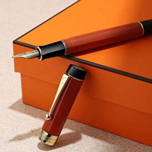 Jinhao Classic Fountain Pen Orange Red Celluloid, Medium Nib with Conveter and Pen Case Set