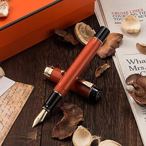 Jinhao Classic Fountain Pen Orange Red Celluloid, Medium Nib with Conveter and Pen Case Set