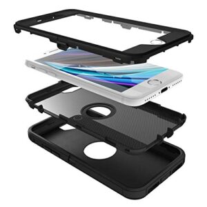 MXX iPhone SE 2022 / SE 2020 Heavy Duty Protective Case with Screen Protector [3 Layers] Rugged Rubber Shockproof Protection Cover & Rotating 360 Degree Belt Clip for Apple iPhone SE 2020 2022(Black)