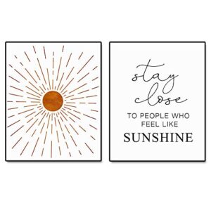 abstract sun art print, boho decor, stay close to people who feel like sunshine, sunshine wall decor, wall art set, sun wall decor, set of 2 prints - 8x10 inch - no frame