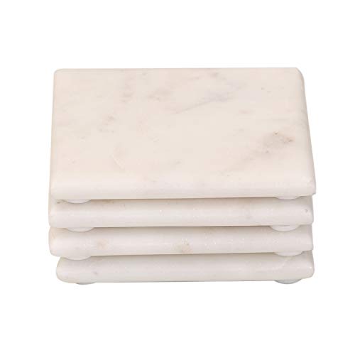 Drink Coasters, Handcrafted 4” Inch Square Marble Coasters – Set of 4