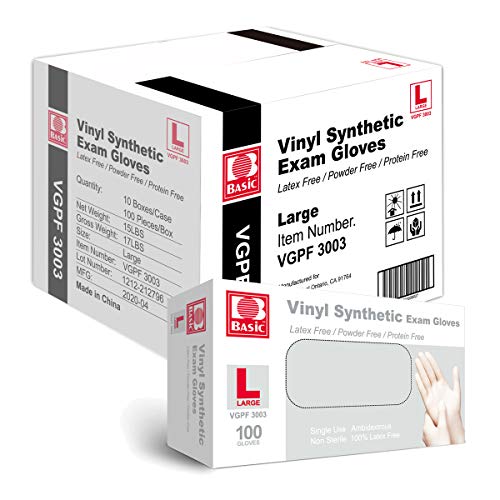 Basic Medical Clear Vinyl Exam Gloves - Latex-Free & Powder-Free - VGPF-3003 (Case of 1,000), Large