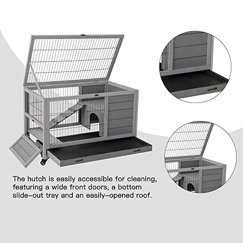 Rabbit Hutch Guinea Pig House Rabbit Cage for Small Animals 35.4"x20.87"x20.75"