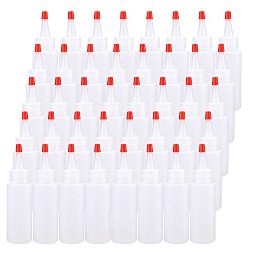 Bekith 40 Pack 2 oz Plastic Squeeze Condiment Bottles with Red Tip Caps, Small Empty Refillable Bottles for Icing, Cookie Decorating, Sauces, Condiments, Arts, Crafts