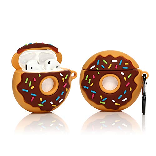 LKDEPO 3D Donuts Airpods Case with Keychain, Funny Cute Food Skin Design Silicone Cartoon Airpods Cover Compatible for Airpods 1/2 (Stylish Designer Designed for Teens Boys and Girls)