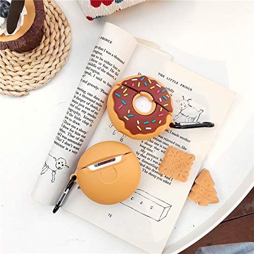 LKDEPO 3D Donuts Airpods Case with Keychain, Funny Cute Food Skin Design Silicone Cartoon Airpods Cover Compatible for Airpods 1/2 (Stylish Designer Designed for Teens Boys and Girls)