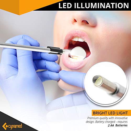 Cynamed Dental Inspection Mirror with LED Powered Illumination - Dental Veterinary First Aid Telescoping Hard to Reach Oral Mirror Anti-Fog Teeth Mouth Inspection