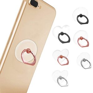 SENHAI 6 Pcs Transparent Mobile Phone Ring Holder, Round and Heart-Shaped 360 Degree Rotating Universal Ring Buckle Grip Stand for Smartphones, Tablets