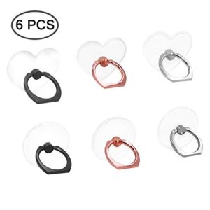 SENHAI 6 Pcs Transparent Mobile Phone Ring Holder, Round and Heart-Shaped 360 Degree Rotating Universal Ring Buckle Grip Stand for Smartphones, Tablets