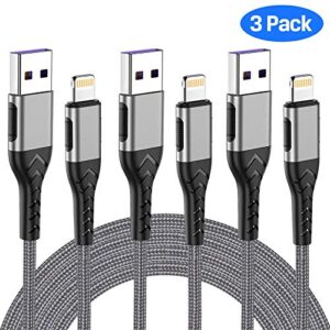 Durcord iPhone Charger, [MFi Certified] 3Pack 10FT USB A Cable for Long Lightning Charger Cable, Fast iPhone Charging Cord for iPhone Xs Max/XS/XR/X/8/7/6S/6/Plus/SE/iPad(Silver)