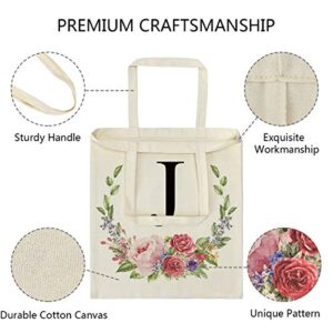 Personalized Floral Initial Tote Bags for women Canvas Tote Bags Reusable Grocery Shopping Bags for Bridesmaids Wedding Bachelorette Birthday Party Large Book Tote Gift Bags Eco - Friendly (Letter J)