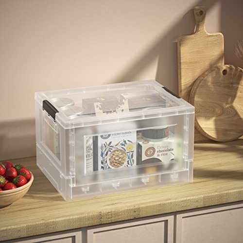 Rinboat 32 Quart Clear Collapsible Storage Box, Clear Plastic Storage Bins, 4 Packs