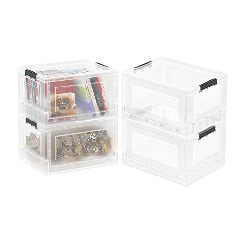 Rinboat 32 Quart Clear Collapsible Storage Box, Clear Plastic Storage Bins, 4 Packs