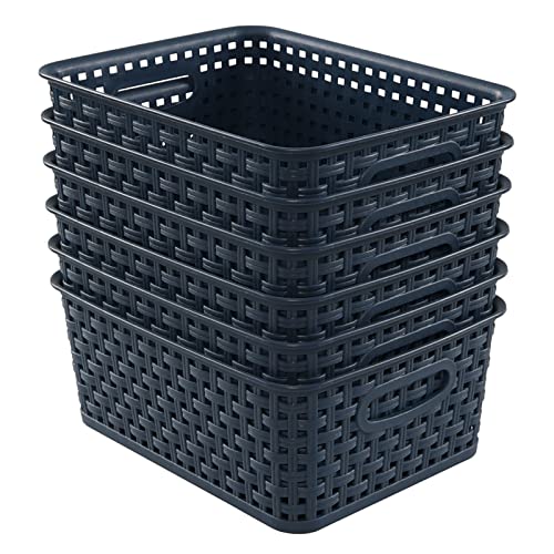 Tstorage Weave Plastic Storage Baskets, Plastic Shelf Basket Bins, 6 Packs