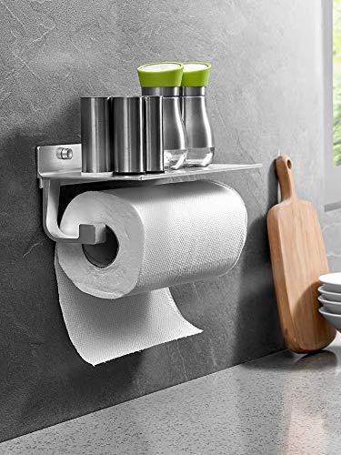 MISSMIN Paper Towel Holder with Shelf,Wall Mount 2-in-1 for Kitchen Shower Bathroom Organizer Storage