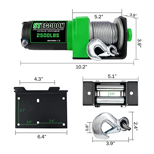 STEGODON 2500 lb. ATV/UTV Electric Winch, 12V Waterproof Steel Cable Winch,Electric Winch with Wired Remote for ATV UTV Towing, Boat, Off-Road