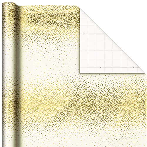 Hallmark Holographic Holiday Wrapping Paper with Cut Lines on Reverse (3 Rolls: 80 sq. ft. ttl) Winter Glow: Holographic Snowflakes, Navy Blue, Gold, Hanukkah, Christmas (0005JXW1060), Tri-Pack